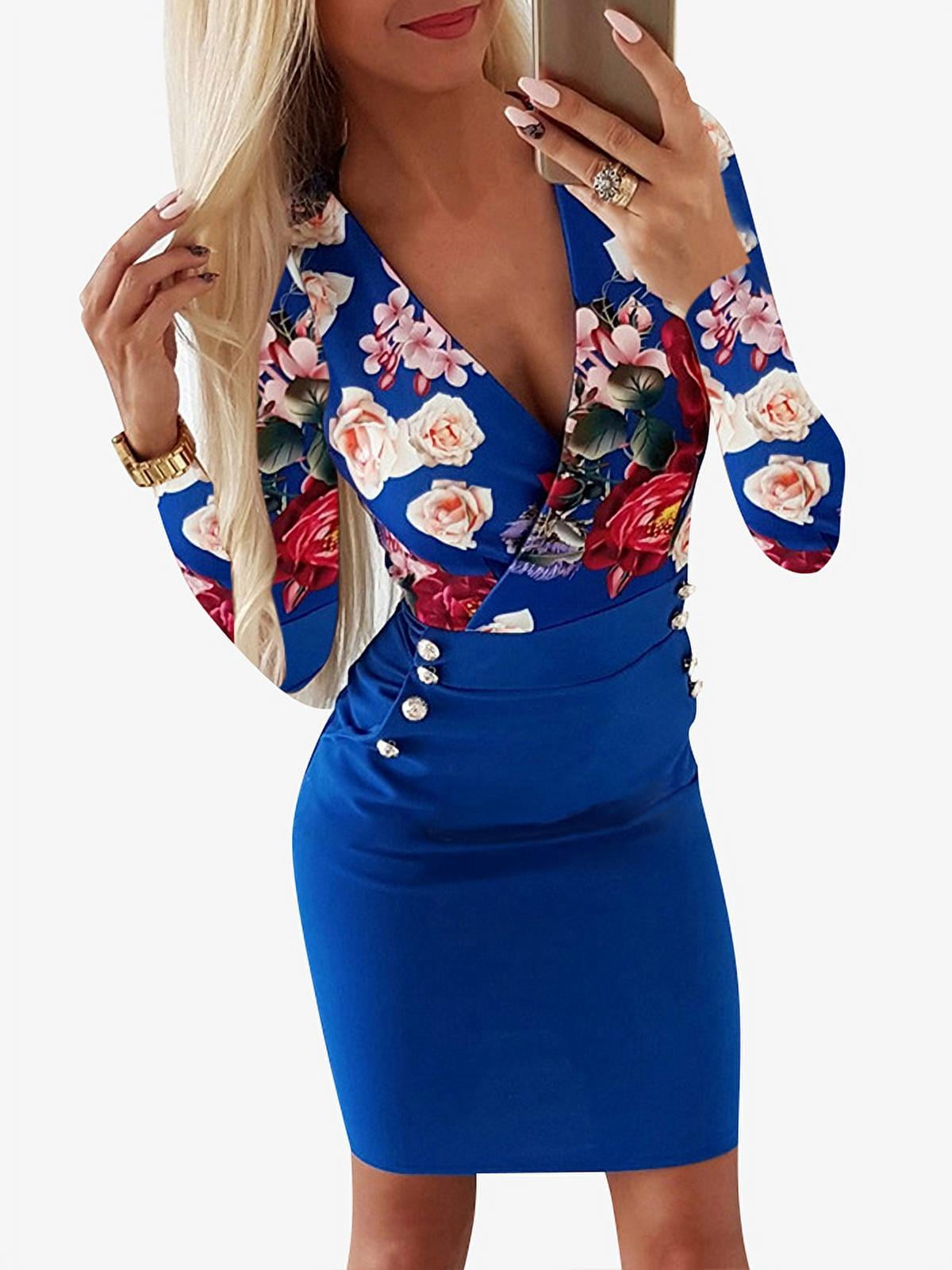 LilyLLL Womens Floral Print Long Sleeve V Neck Office Work Evening ...