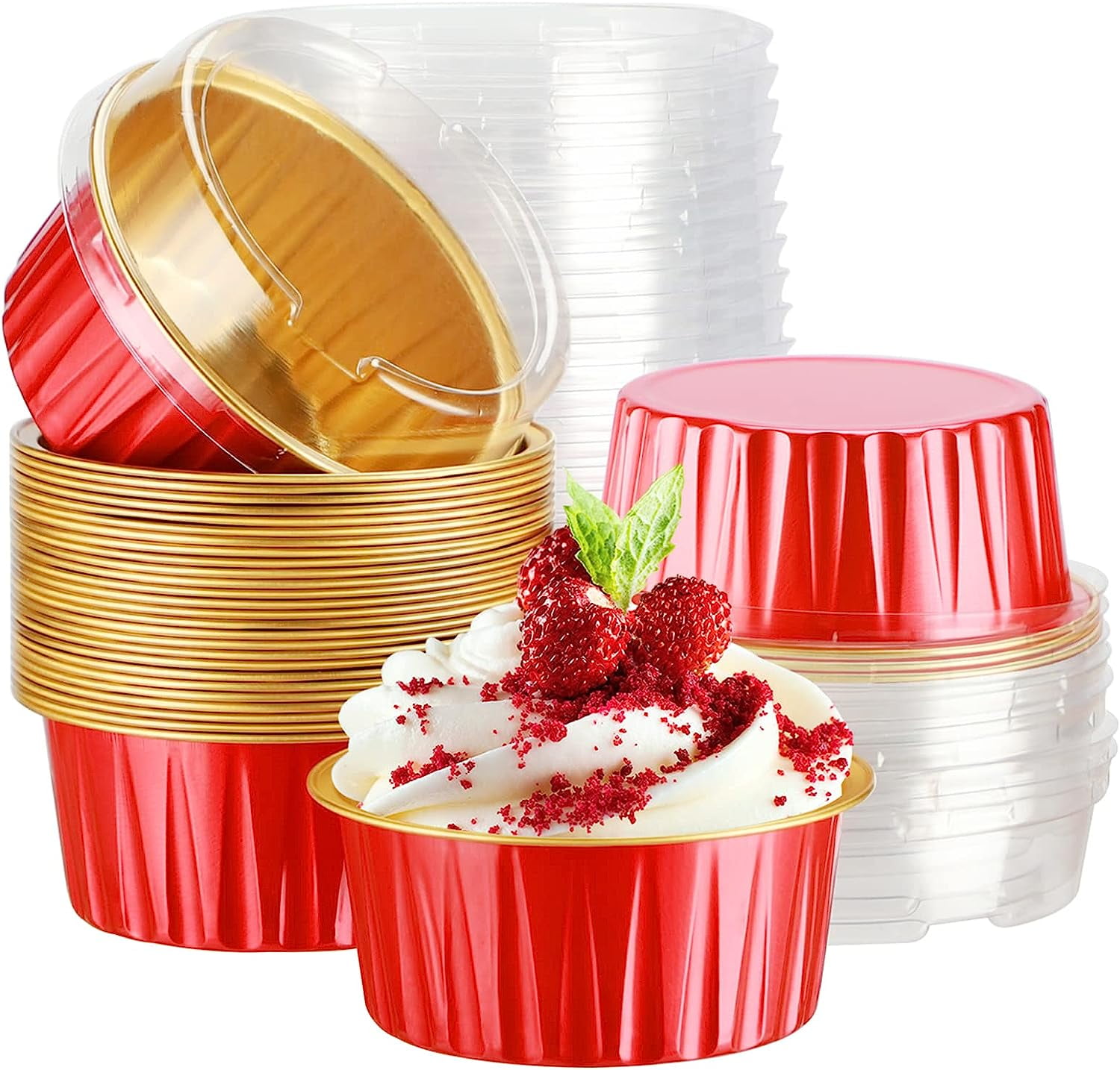 Dessert Cups with Lids, 30pcs 5oz Disposable Aluminum Tin Foil Ramekins ...