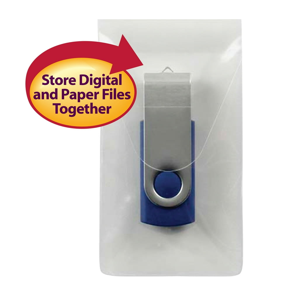 Smead Self-Adhesive Poly USB Flash Drive Pocket, 2"W x 3-9/16"H, Clear ...