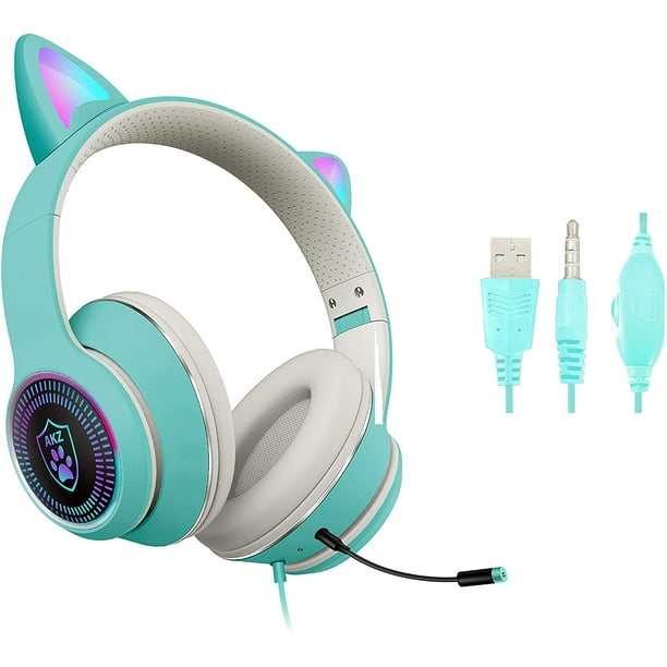 Cat Ear Gaming Headset With Microphone Flashing Glowing Stereo Surround Earmuff Bluetooth