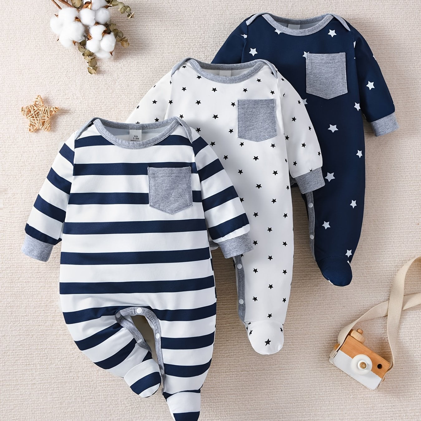 Click here for Mesase 3pcs Baby Boy‘s Footed Onesies Casual Style... prices