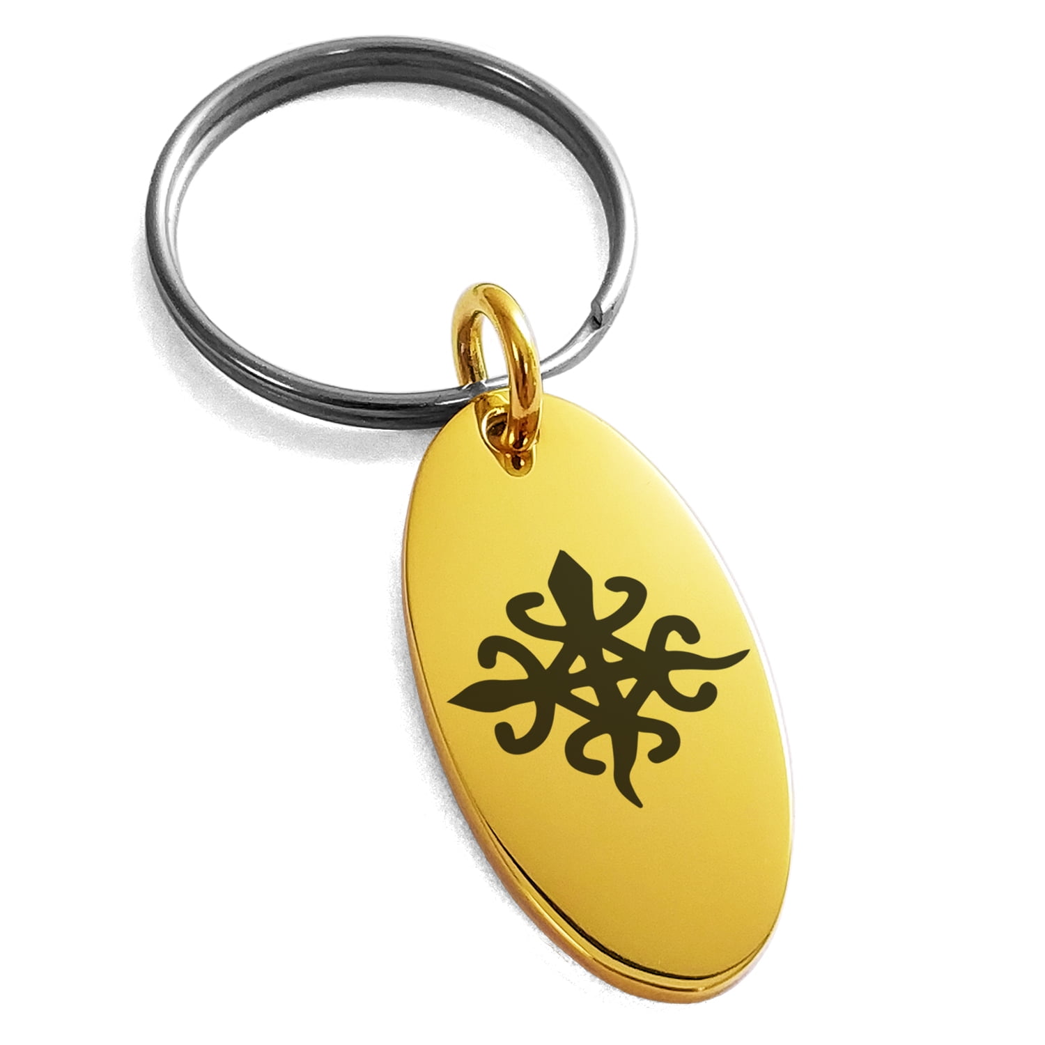 Stainless Steel Aztec Unity Rune Engraved Small Oval Charm Keychain ...