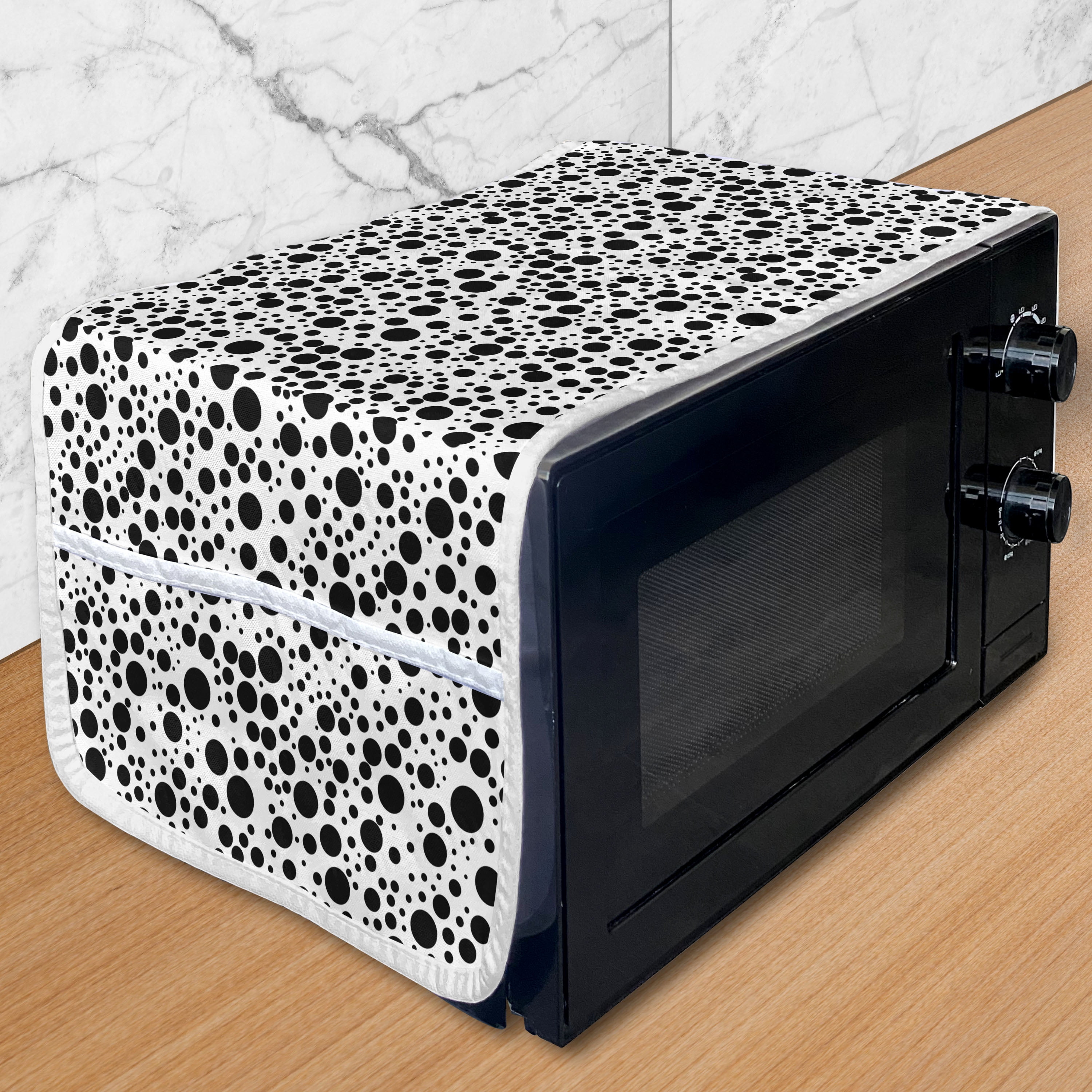 Black and White Microwave Oven Cover, Big and Small Dots Black Color ...