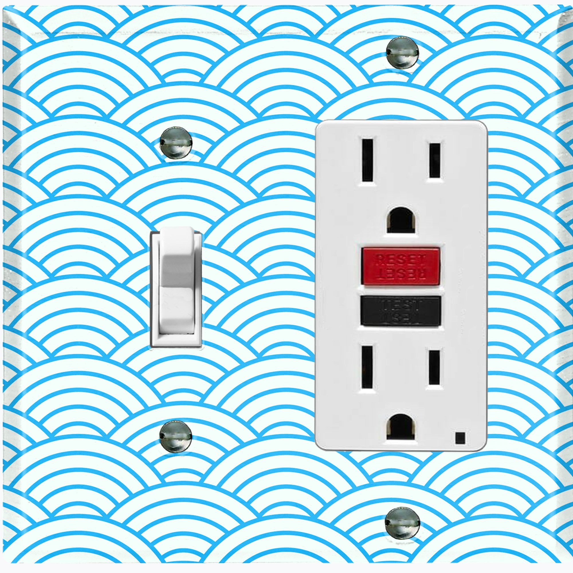Metal Light Switch Plate Cover Japanese Sea Wave Pattern Teal Wallpaper ...
