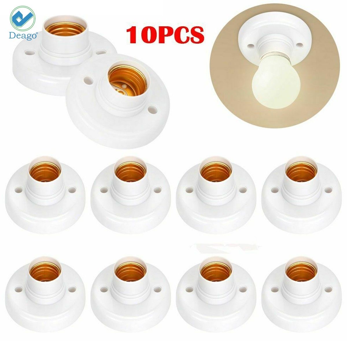 Deago 10 Pack E27 Light Bulb Pendant Lamp Round Fixing Base Holder ...
