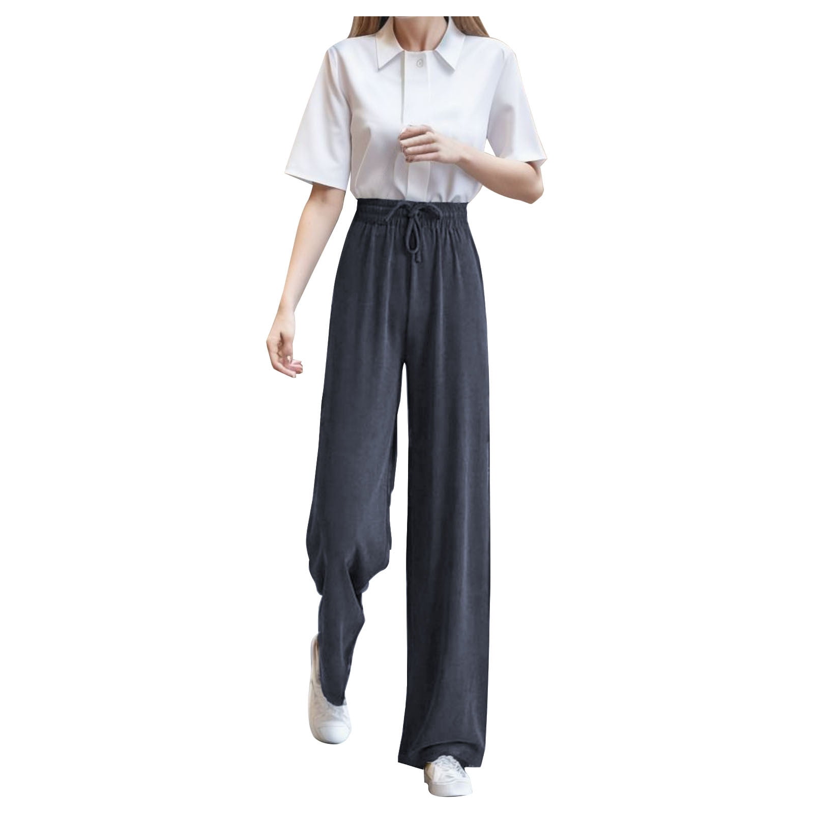 Eashery Women's Casual Linen Pants High Elastic Waisted Comfortable ...
