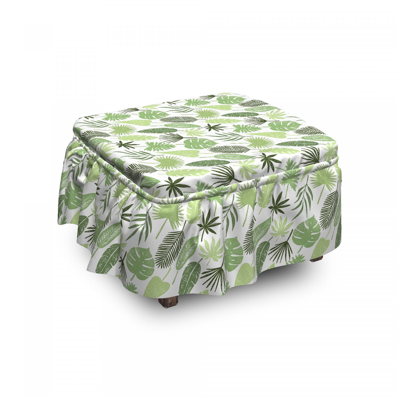 Philodendron Ottoman Cover, Hand Drawn Leaves Art, 2 Piece Slipcover ...