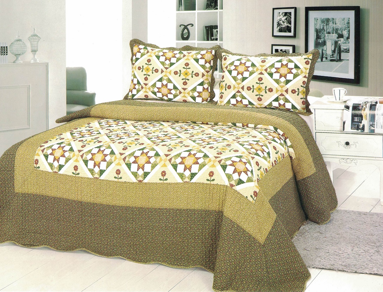 G&J Winter is Gone Cotton 3PC Check Quilt Set Full/Queen Size Green ...