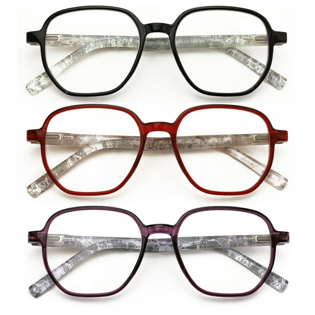 3 Pairs Women Lightweight Hexagon Wide Oversized Reading Glasses ...
