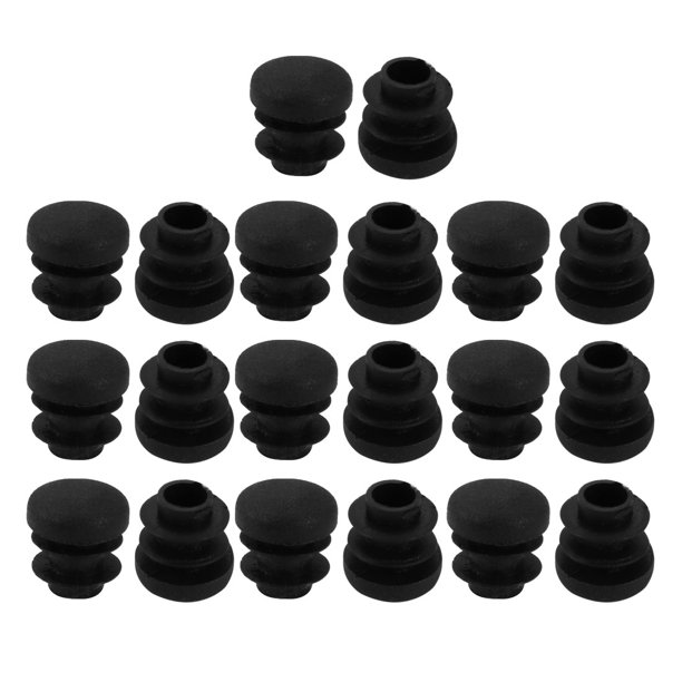 20pcs 14mm Diameter Tube Insert Chair Leg Cap Round Black Plastic ...