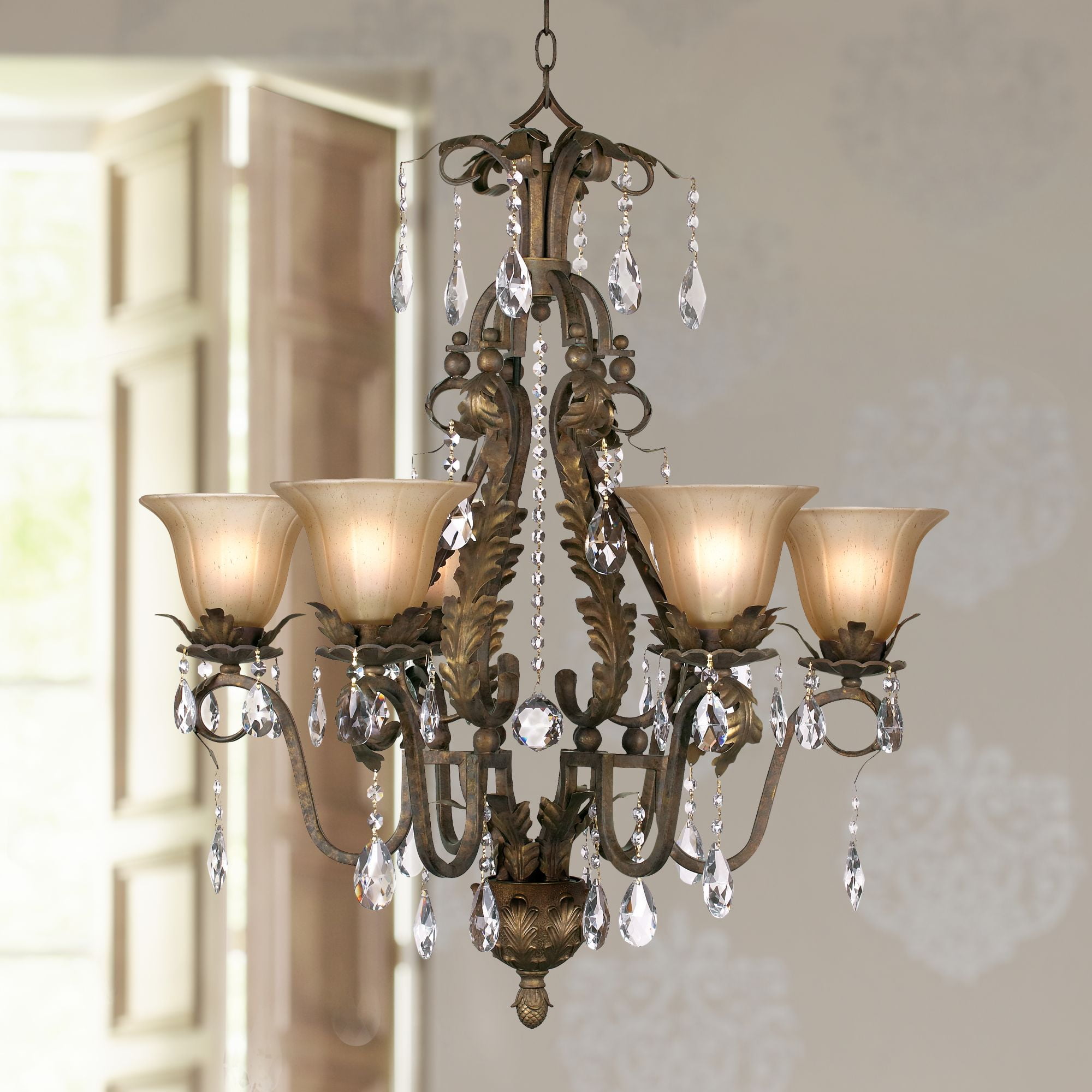 Regency Hill Iron Leaf Roman Bronze Chandelier 29" Wide French Rustic ...