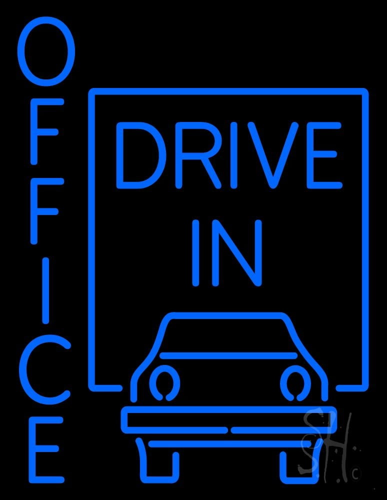 Office Drive In LED Neon Sign 19 x 15 - inches, Black Square Cut ...