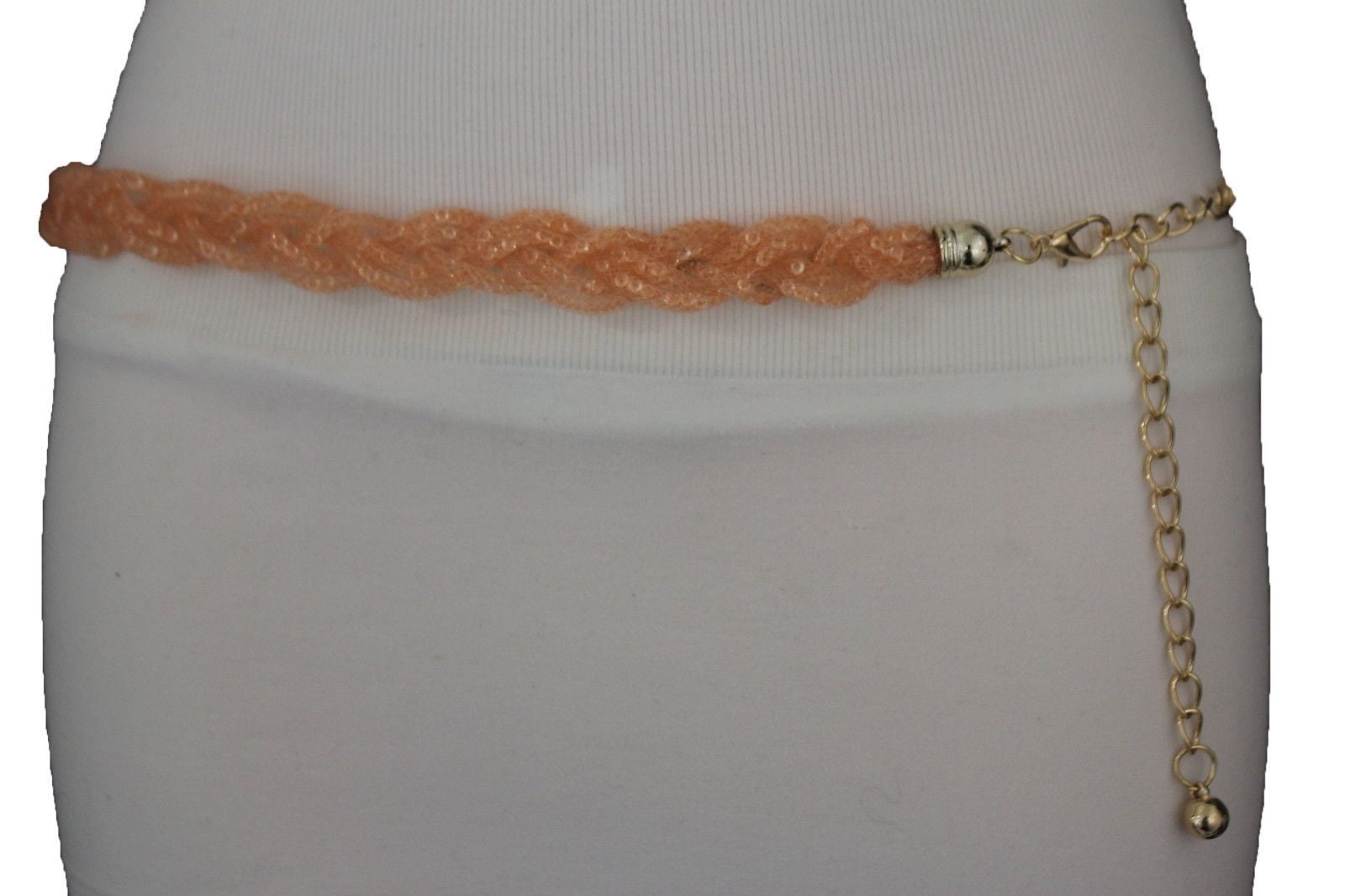 New Women Gold Metal Chain Cute Fashion Belt Peach Beads Band Hip High ...