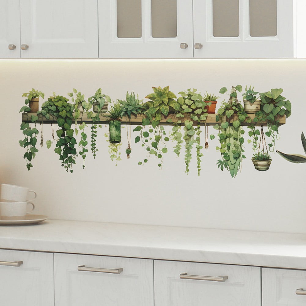 Click here for Bgsha Green Dill Leaf Hanging Basket Wall Sticker... prices