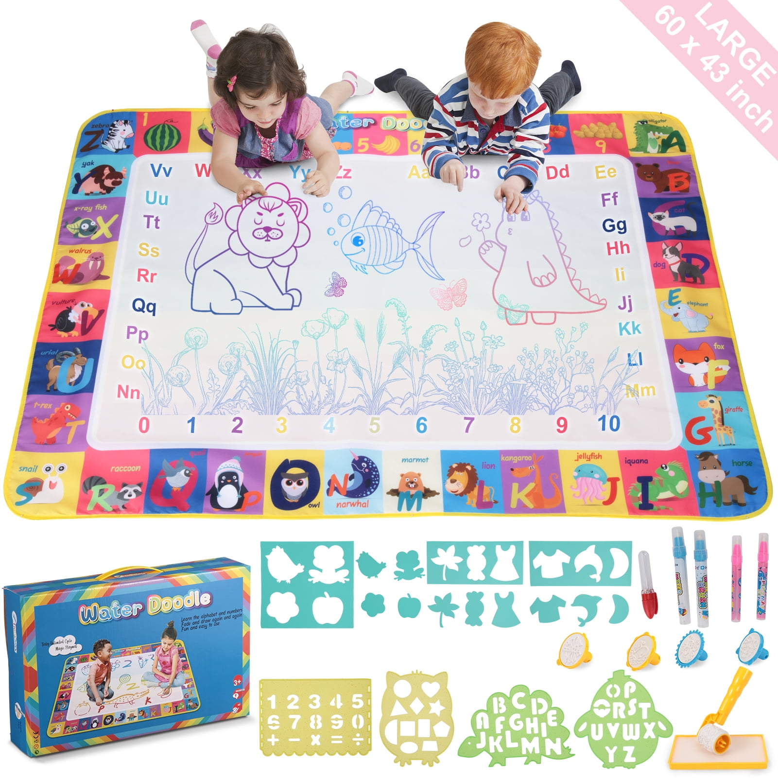 Water Doodle Mat, 60 X 43 inch Doodle Drawing Mat Graffiti Pad with 5 ...