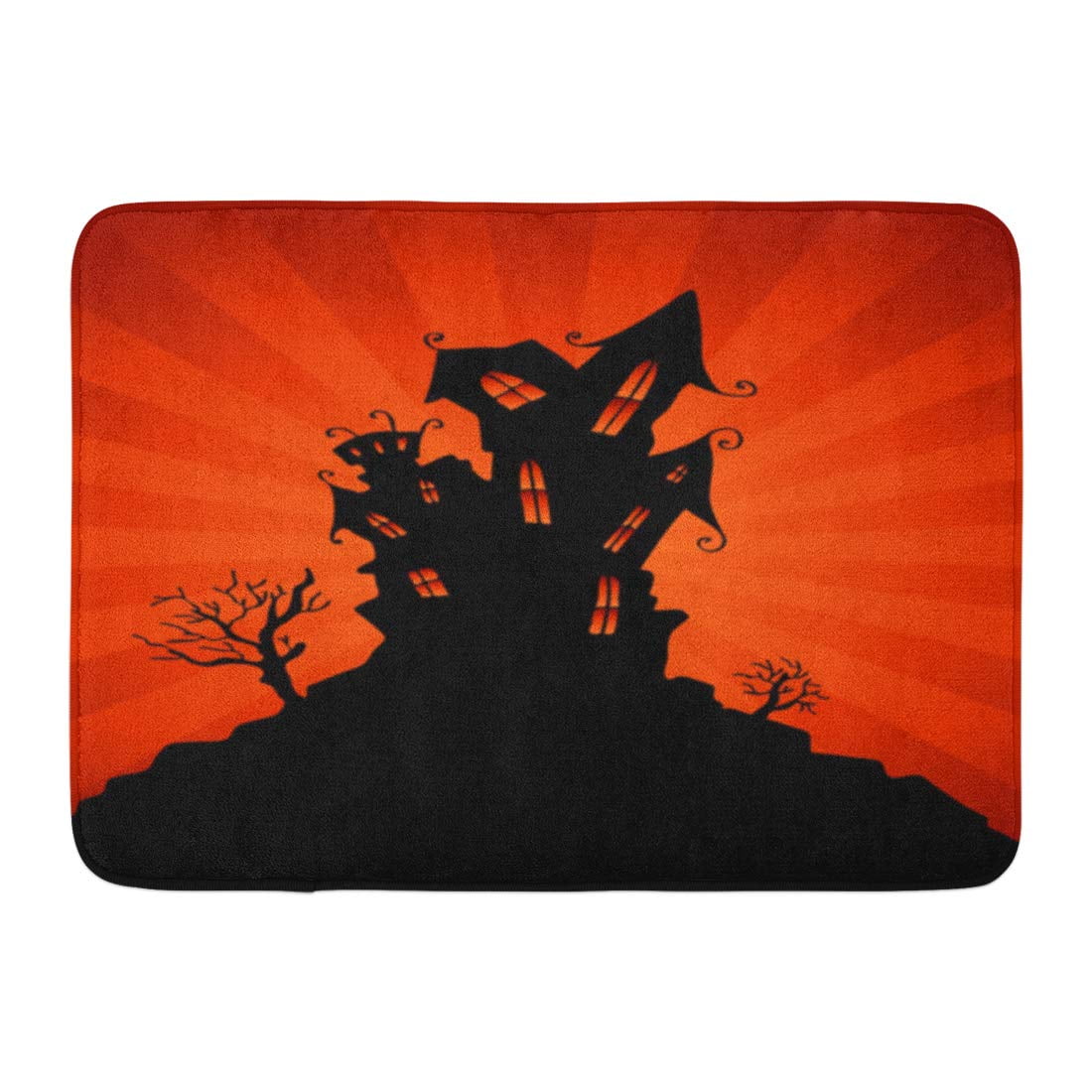 GODPOK Silhouette Black House Haunted Mansion Orange Halloween Clip Rug ...