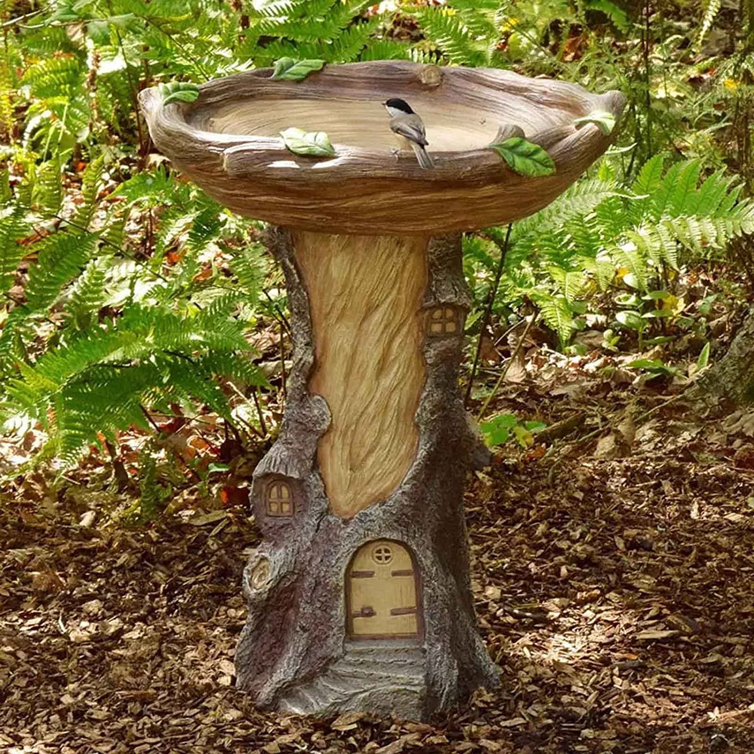 XYCCY Fairy Tree House Bird Bath Bowl Resin Pedestal Fountain ...
