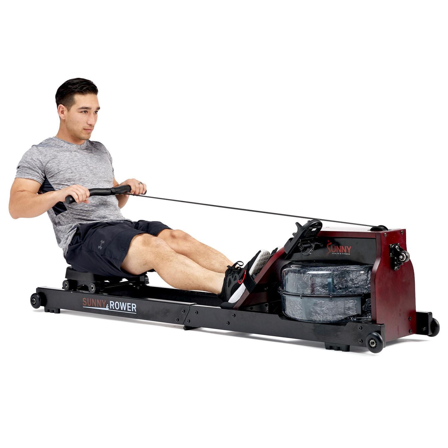Sunny Health & Fitness Water Rowing Machine, Indoor Wooden Exercise ...