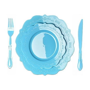 White and Silver Plastic Plates & Cutlery Set, 100 Piece Elegant ...