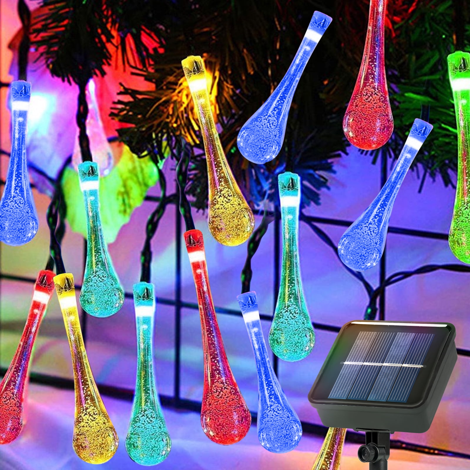Water Drop Solar String Lights Outdoor 16 Ft 50 LED, 8 Modes Solar ...