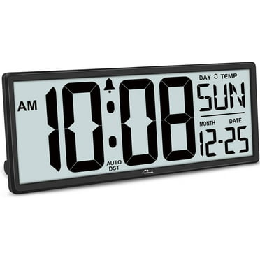 "LFF Atomic Clock - 15"" Wall Clock with Indoor/Outdoor Temp & Humidity, Large Numbers, Date ...