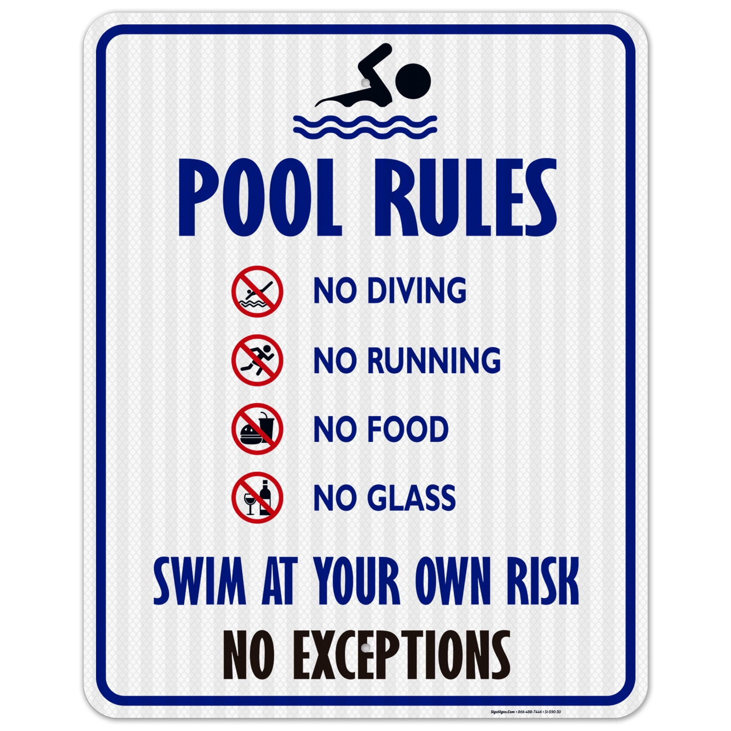 Pool Rules Sign, No Diving No Running No Food No Glass, - Walmart.com