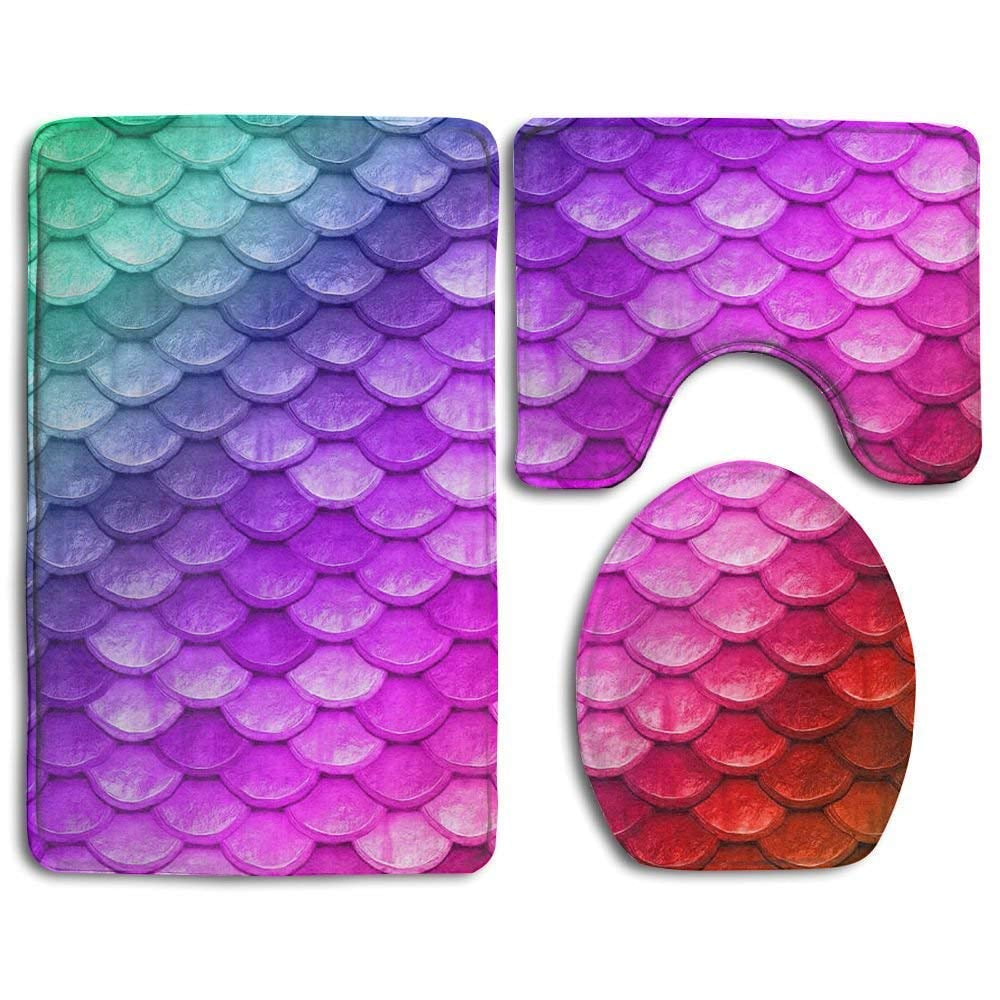 CHAPLLE Beautiful Mermaid Fish Scales Art 3 Piece Bathroom Rugs Set ...