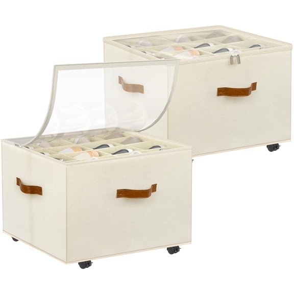 Shoe Organizer for Closet with Wheels and Adjustable Dividers Stackable ...