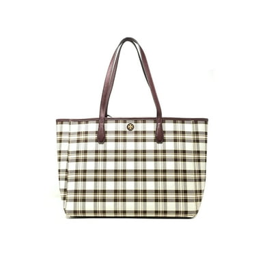Tory Burch Blake Plaid Handbag - Small Tote, Recycled Poly Weave ...