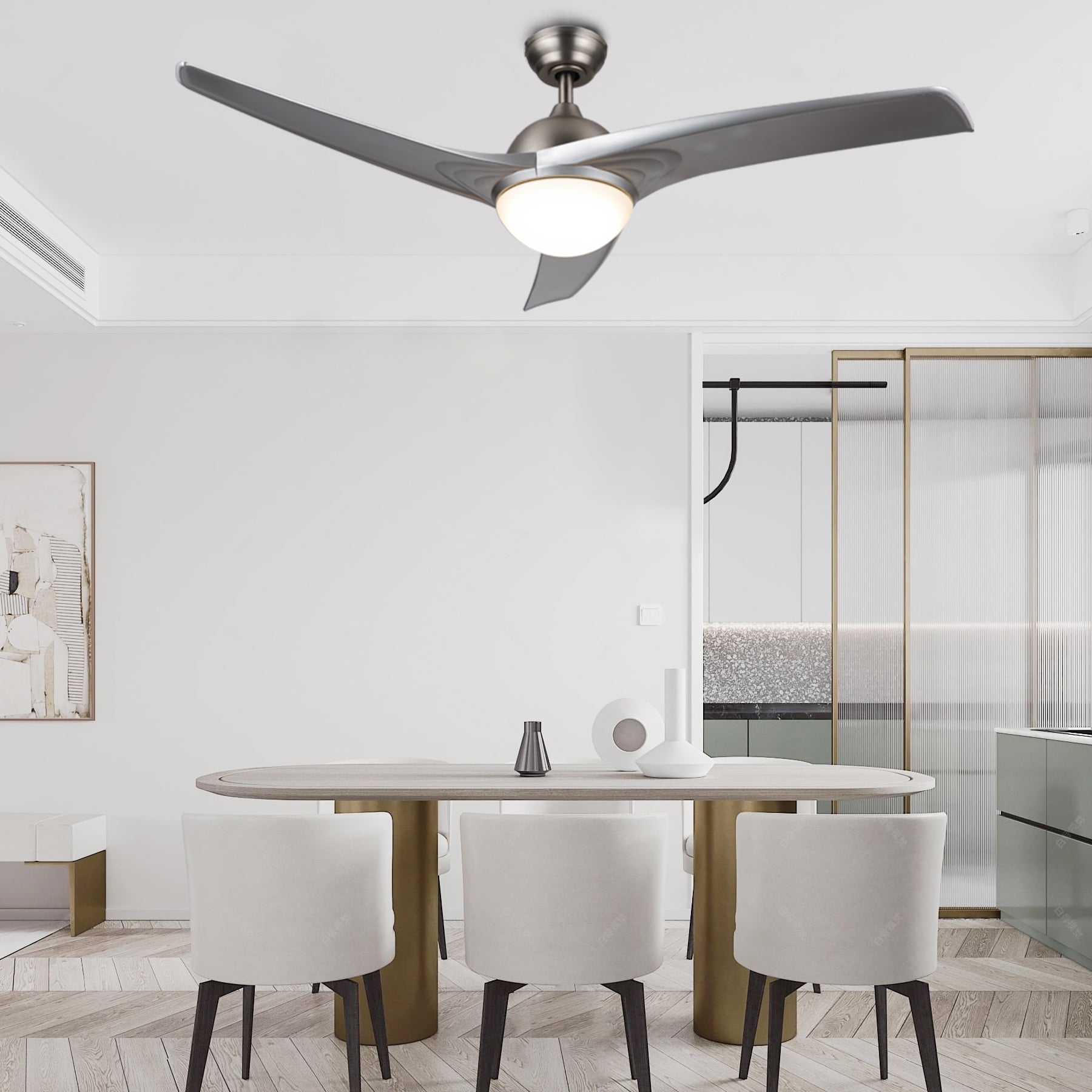 52" Brushed Nickel LED Light Ceiling Fan with Three Silver Color ...