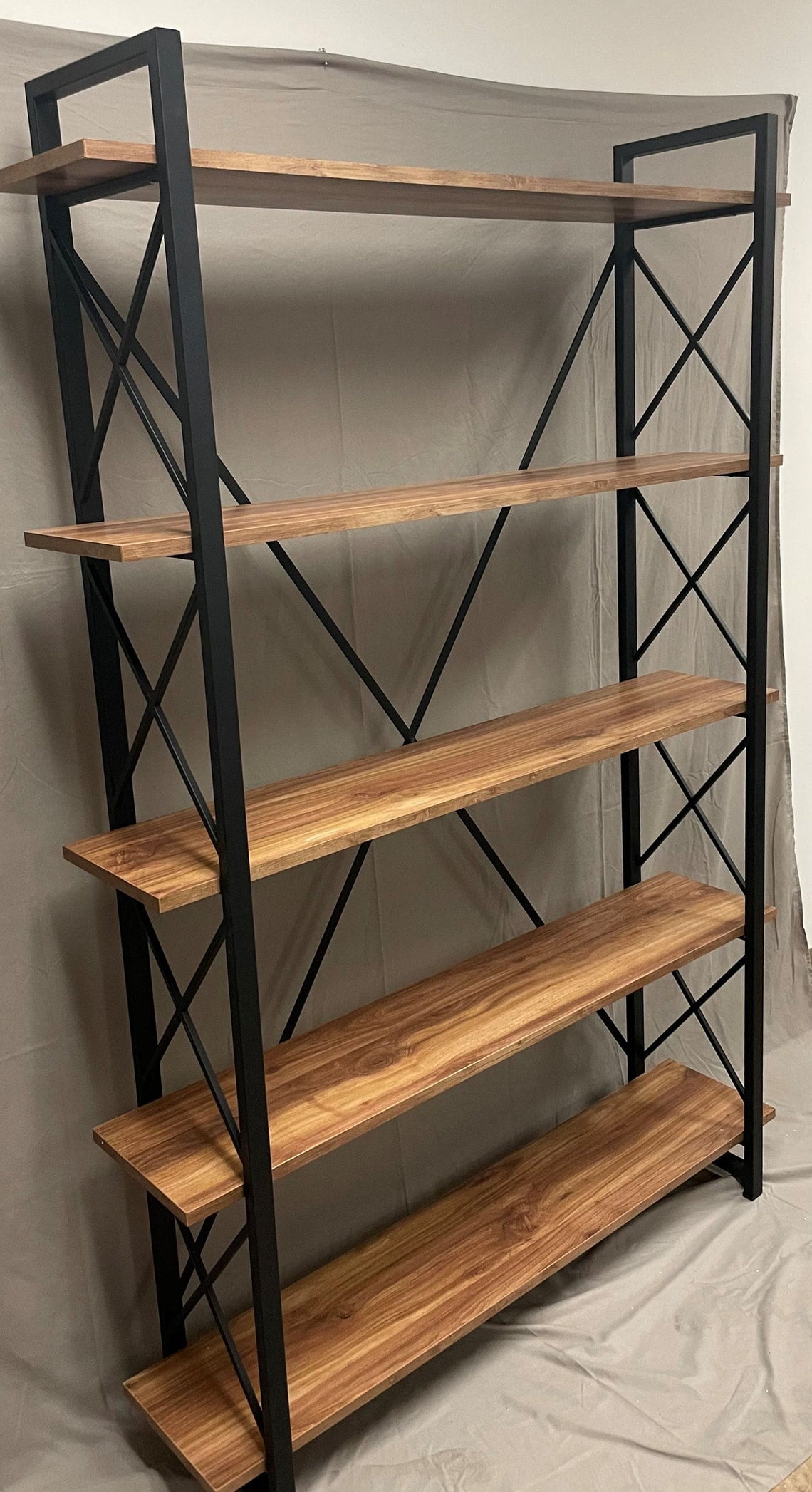 Metal Frame 5 Tier Bookcase, Walnut Finish Organizer, Mid Century Metal ...