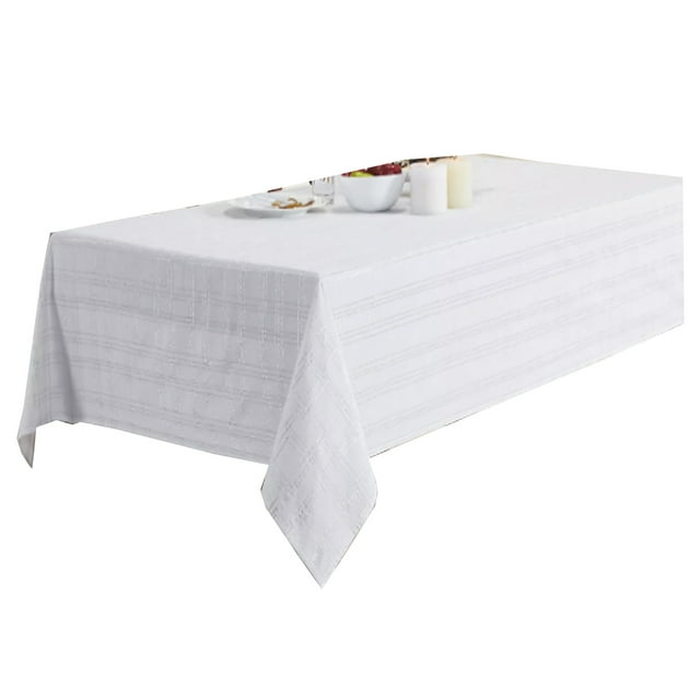 White Tablecloth with Silver Metallic Threads Arctic 52 x 70 Rectangle ...