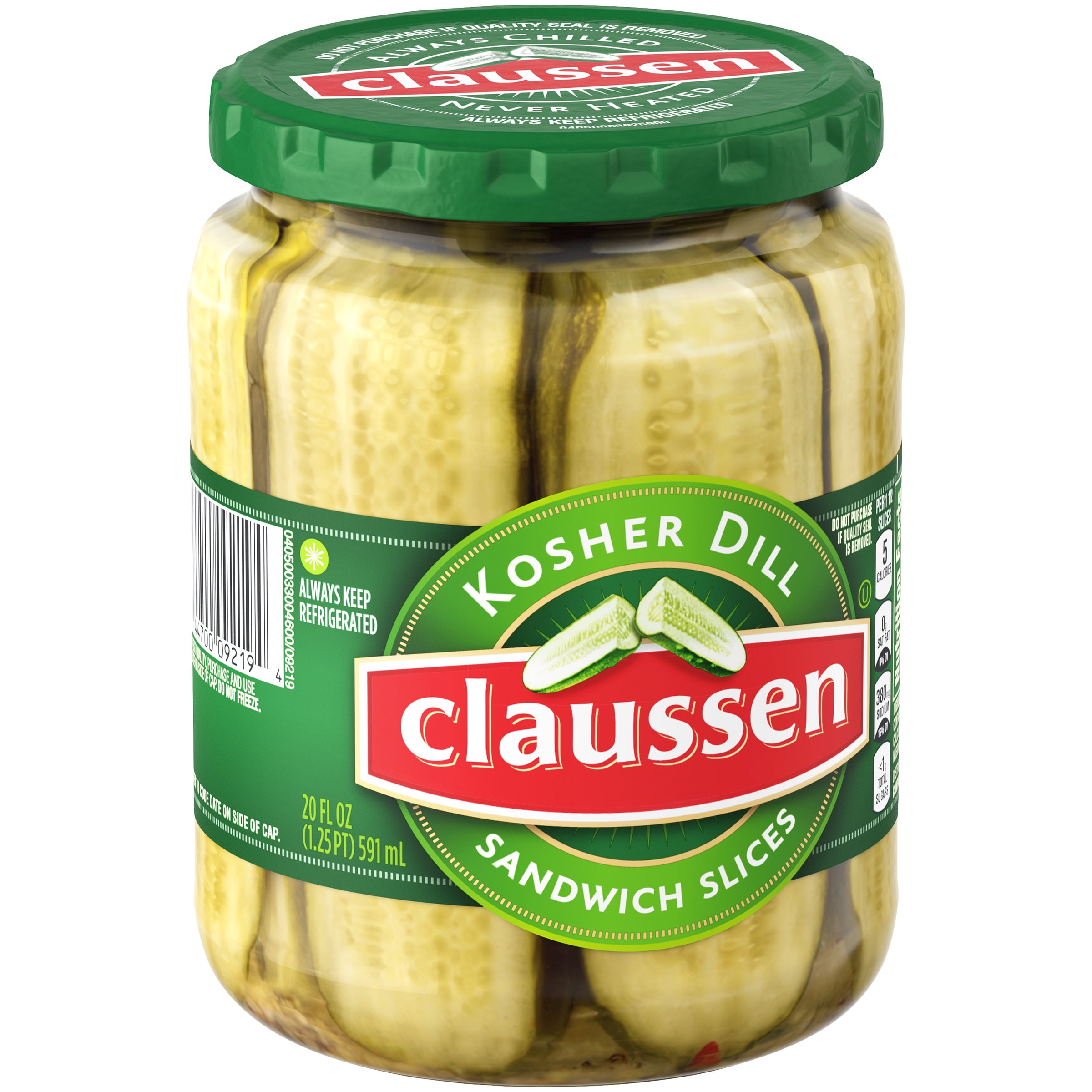 Claussen Kosher Dill Pickle Sandwich Slices, 20 fl oz Jar - Walmart.com ...