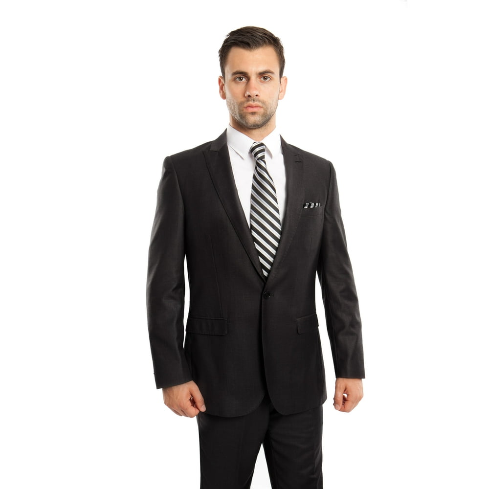 Tazio - Mens Suit Two Piece One Button Peak Lapel Solid Suits - Walmart ...