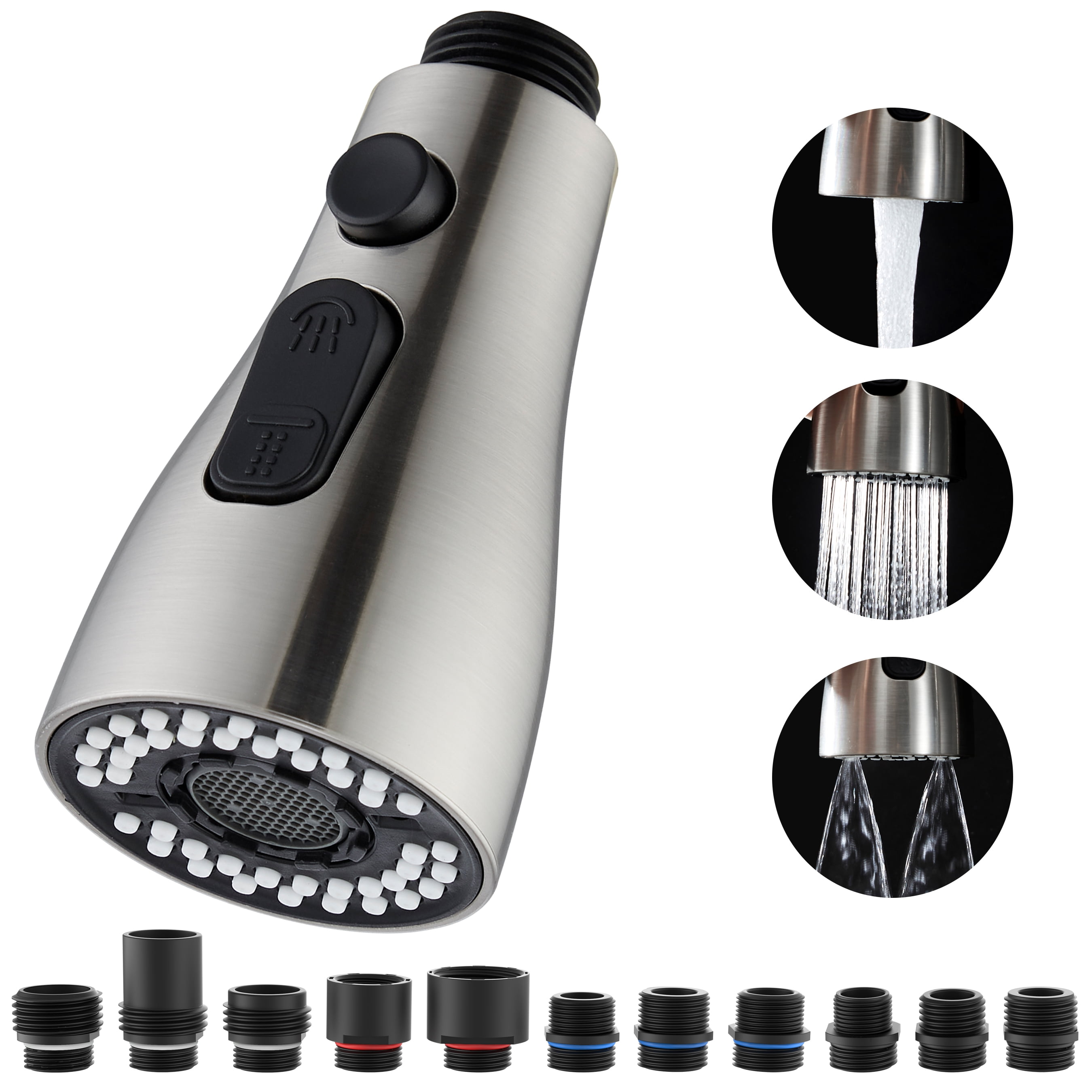 Kitchen Faucet Pull Down Sprayer Head Replacement 3 Functions with 11 ...