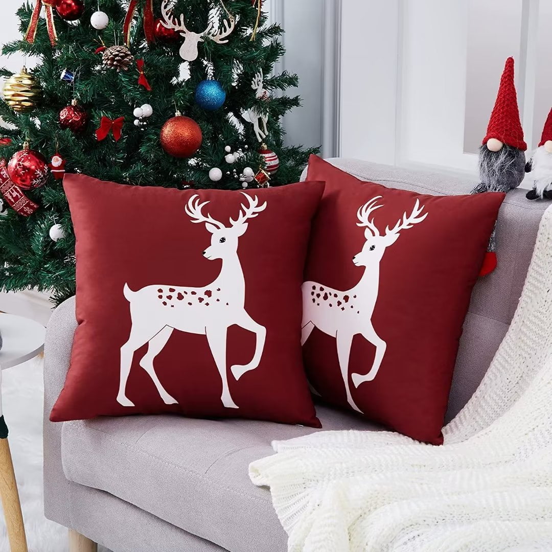 Assile Red Xmas Reindeer Pillow Case Merry Christmas Xmas Winter ...