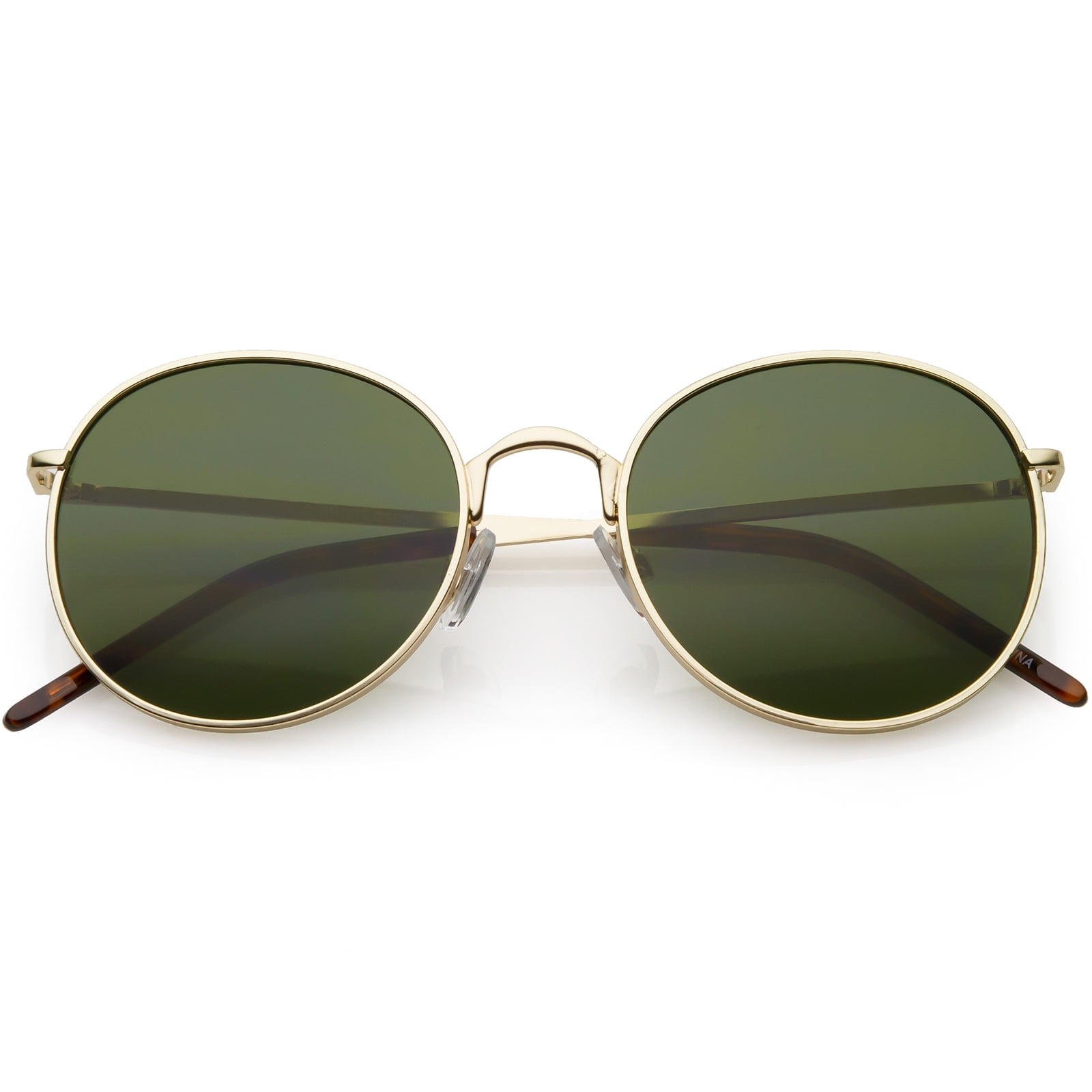 Modern Full Metal Round Sunglasses Neutral Colored Flat Lens 51mm (Gold ...