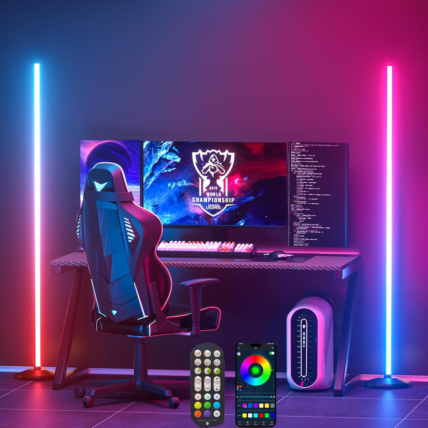 Uocub Corner Floor Lamp, 2 Pack RGB Corner Lamp with App/Remote/Button ...