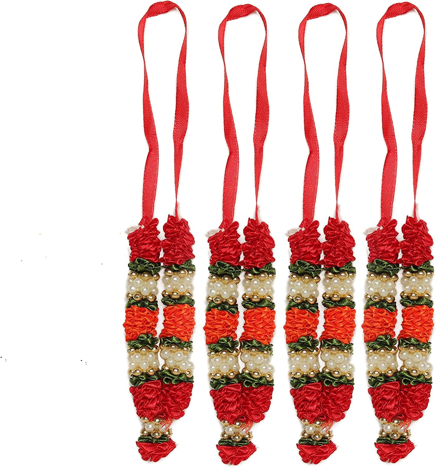 Set of 4 Artificial Flowers Ribbon Garland Haar Mala Red Orange ...
