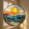 Beach Sunset Stained Glass Suncatcher Circular Window Hanging, Golden ...