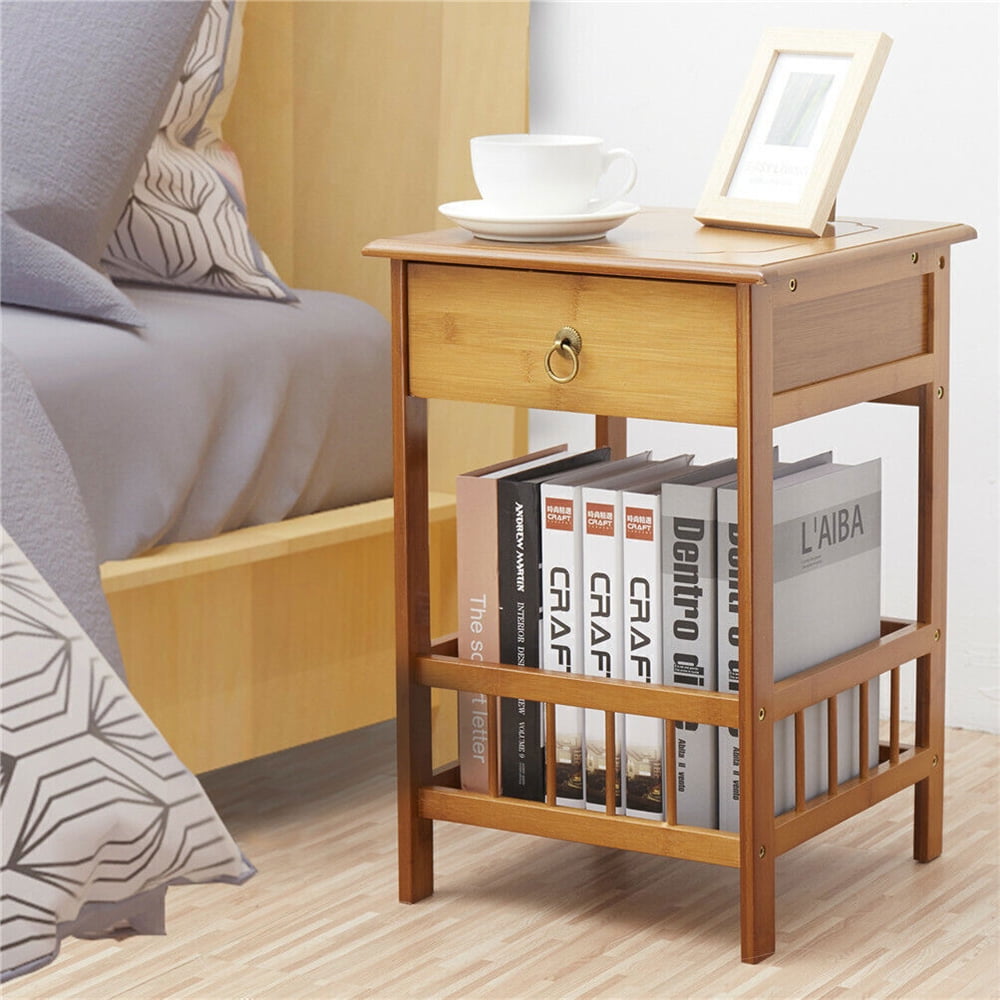 2 Tier Vintage Bamboo Side End Table Nightstand Plant Stand with ...
