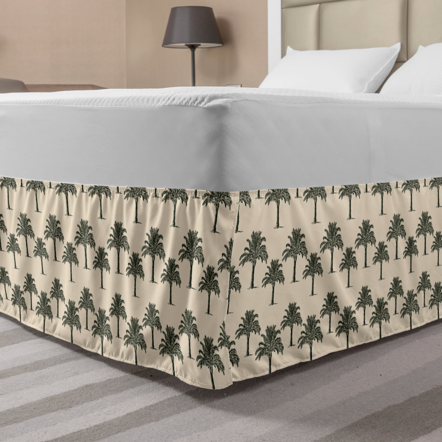 Palm Tree Bed Skirt, Vintage Sketch Look Tropical Trees Repetitive Hand ...