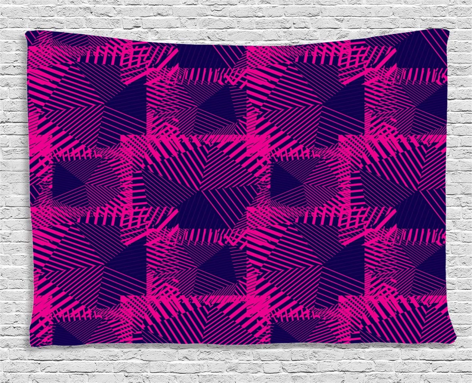 Magenta Decor Tapestry, Trippy Zip Style Mix Pattern with Dark Color ...