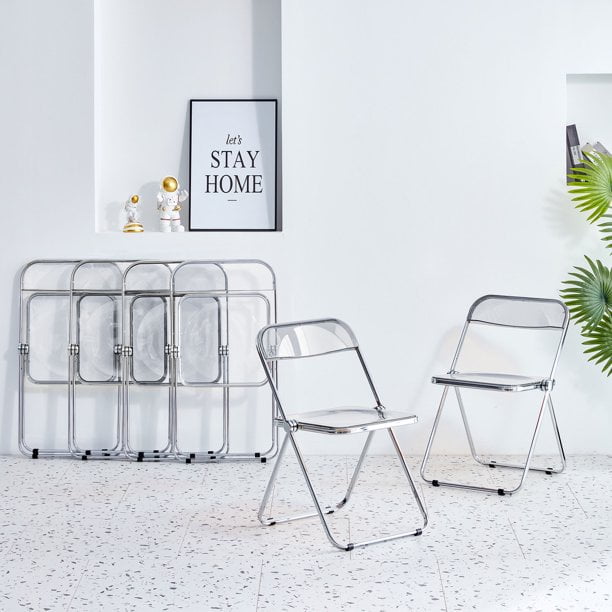 Holaki Caramel Clear Folding Chair PC Plastic Living Room Seat Chrome ...
