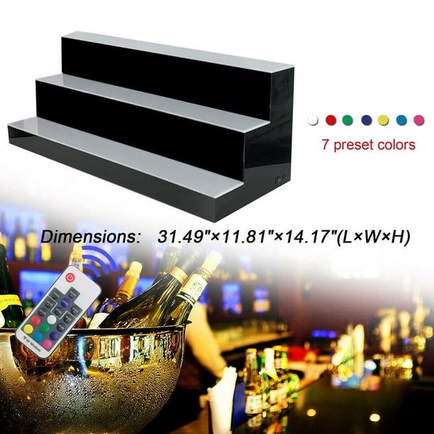 31inch 3 Step Tier LED Lighted Shelves Illuminated Liquor Bottle Bar ...