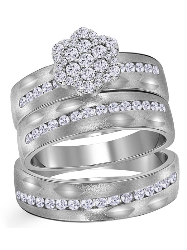 14kt White Gold His & Hers Round Diamond Matching Bridal Wedding Ring ...