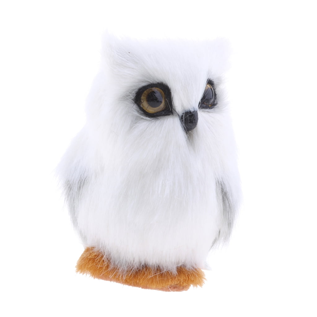 Furry White Artificial Owl Bird Ornaments Craft for Decoration home and ...