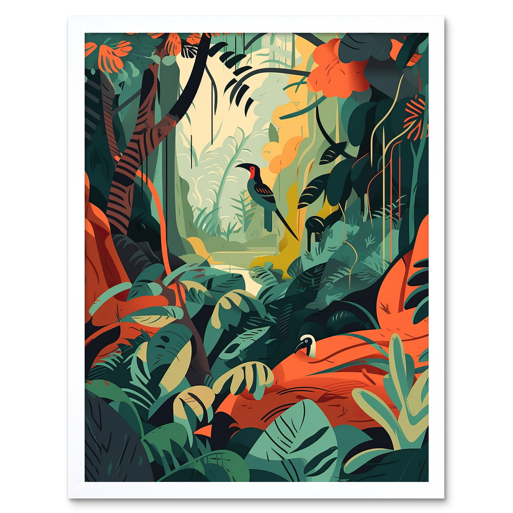 Amazon Rainforest Diverse Flora and Tropical Birds Art Print Framed ...
