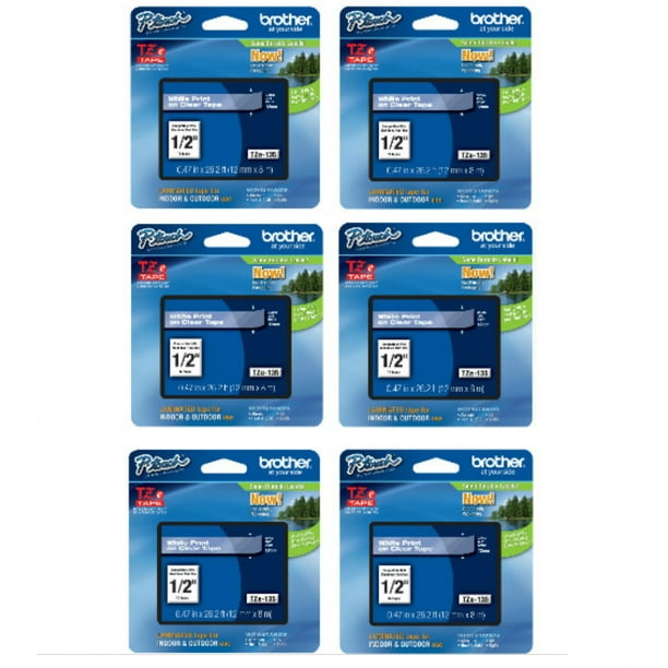 Brother Genuine TZe-135 1/2" White on Clear Standard Laminated Tape for ...