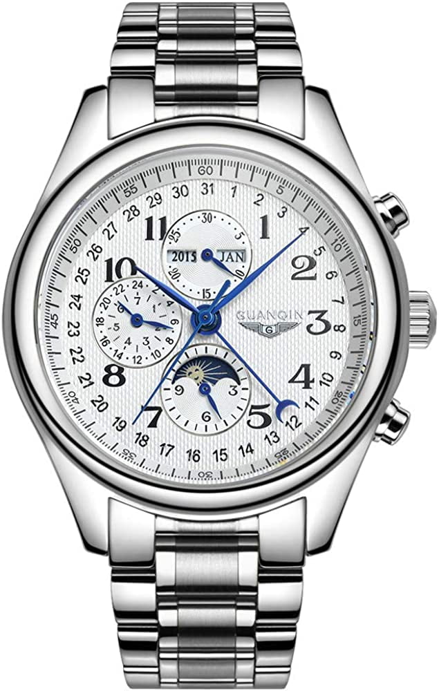 GUANQIN Automatic Self-Winding Watch Men Stainless Steel Leather ...